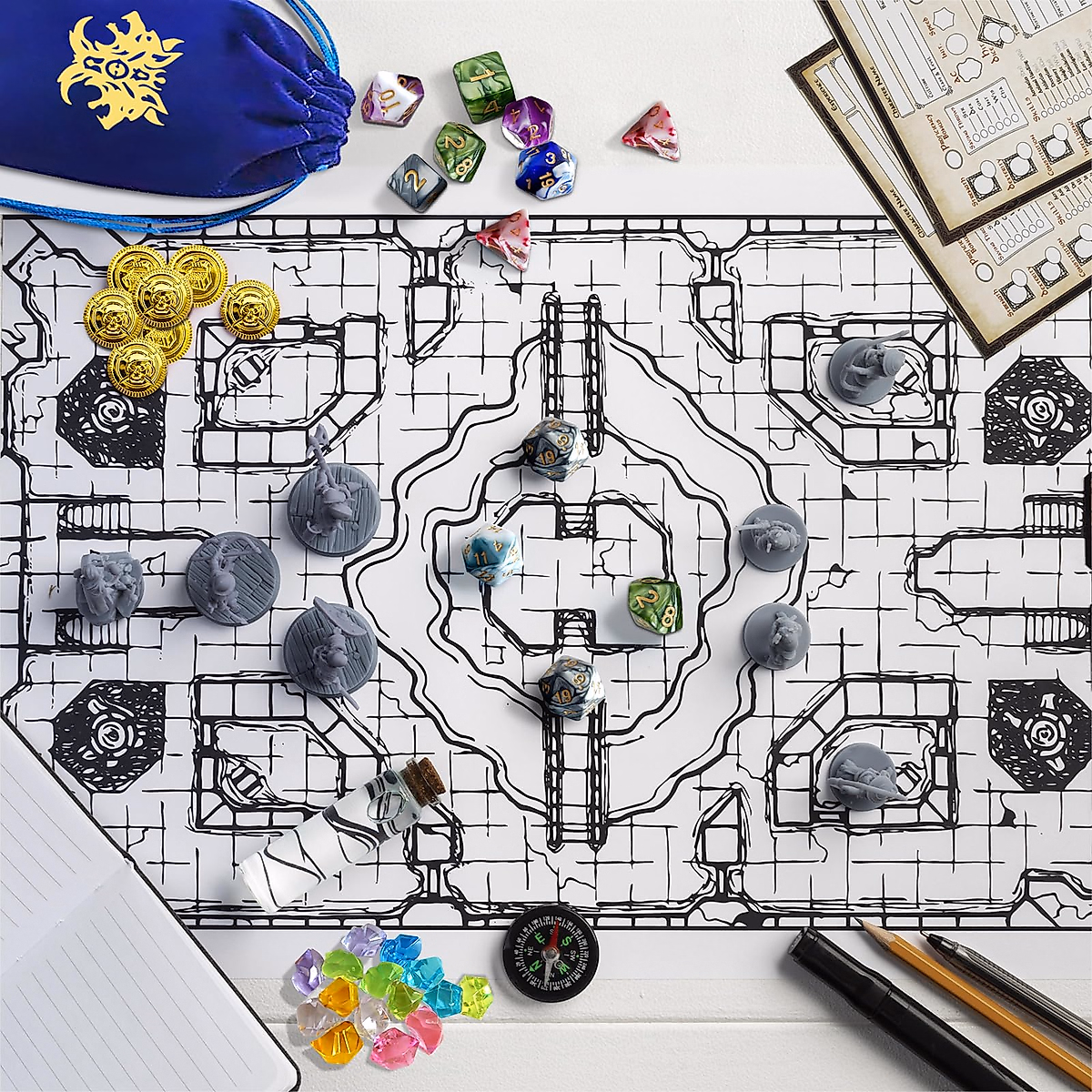 DND Dice Set - FUNCYboo 6 * 7 Sets(42 Pieces) of d&d dice for Dungeons and Dragons Tabletop and Other Tabletop Games. DND dice Comes with 15 DND Gold Coins and Gems