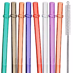BaHoki Essentials Reusable Eco Friendly Colored Drinking Straws - Great for Drinking Smoothies and Shakes - with Deep Cleaning Brush, Long Acrylic Straw Set for Tumblers - 8 Pack
