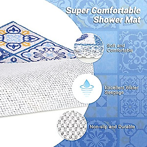 Shower Mat Non-Slip, 24x 24 Inch Square, Soft Comfort Bath Mats with Drainage Holes, PVC Loofah Massage Bathmat for Shower, Tub, Bathroom, Wet Areas, Quick Drying