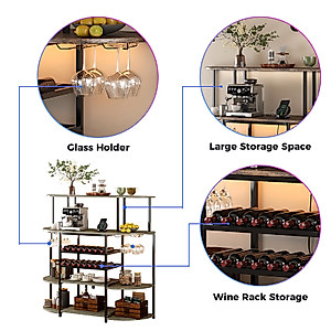 WASAGUN 6-Tier Coffee Bar Cabinet with Power Outlet & RGB LED, Wine Bar Cabinet for Home, Coffee Bar Cabinet Table with Wine Rack & Storage, Liquor Bar Cabinet for Dining Room