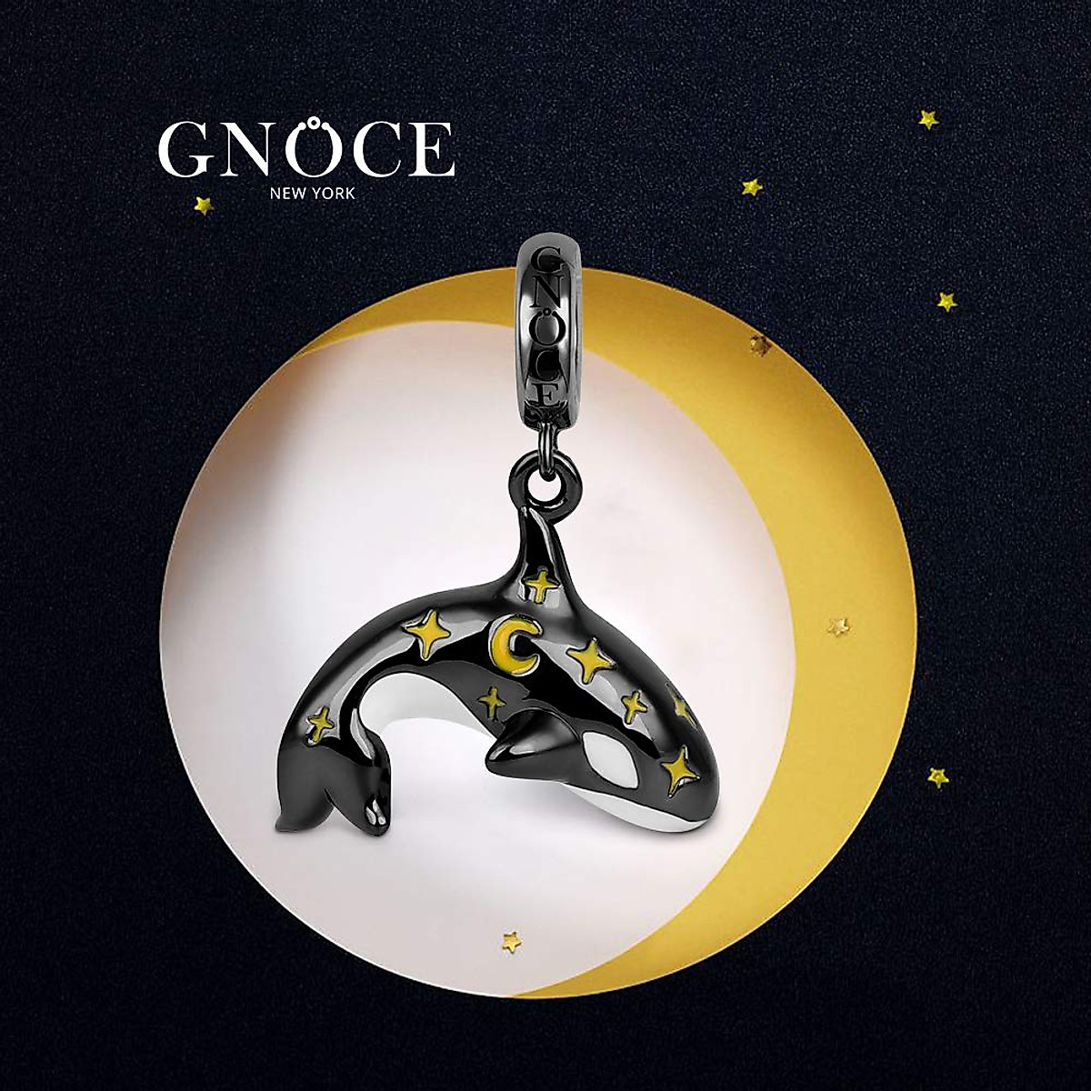 GNOCE Star Killer Whale Charm Pendant Sterling Silver Black Whale Charm Bead Fit Bracelet/Necklace Charm for Women Men