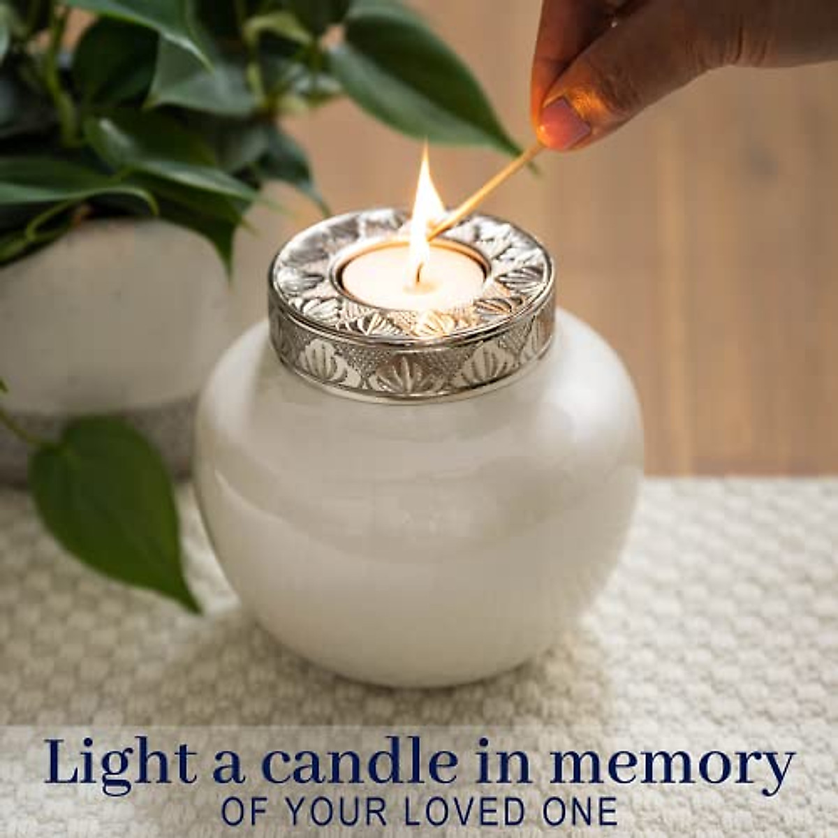 FOVERE – Small Decorative Urns for Human Ashes – White Ashes Keepsake Urn with Candle Holder – 100% Handmade Decorative Cremation Urns for Males and Females. Pet Urn for Dogs Ashes and Cats