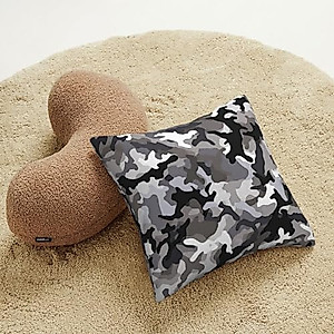 AdaNti Black Grey White Camo Print Corduroy Throw Pillow Covers Soft Square Throw Pillow Case Home Decorations for Bed Sofa Living Room 18"x18"