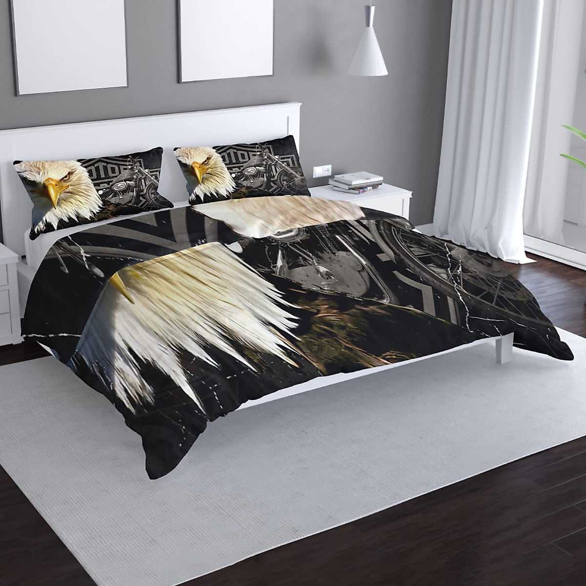 Duvet Cover Queen Eagle Black Easy Care Soft Cosy Queen Bedding (90x90in) with Zipper Closure and 2 Pillowcase 20" X 26" Suitable for Adults and Children