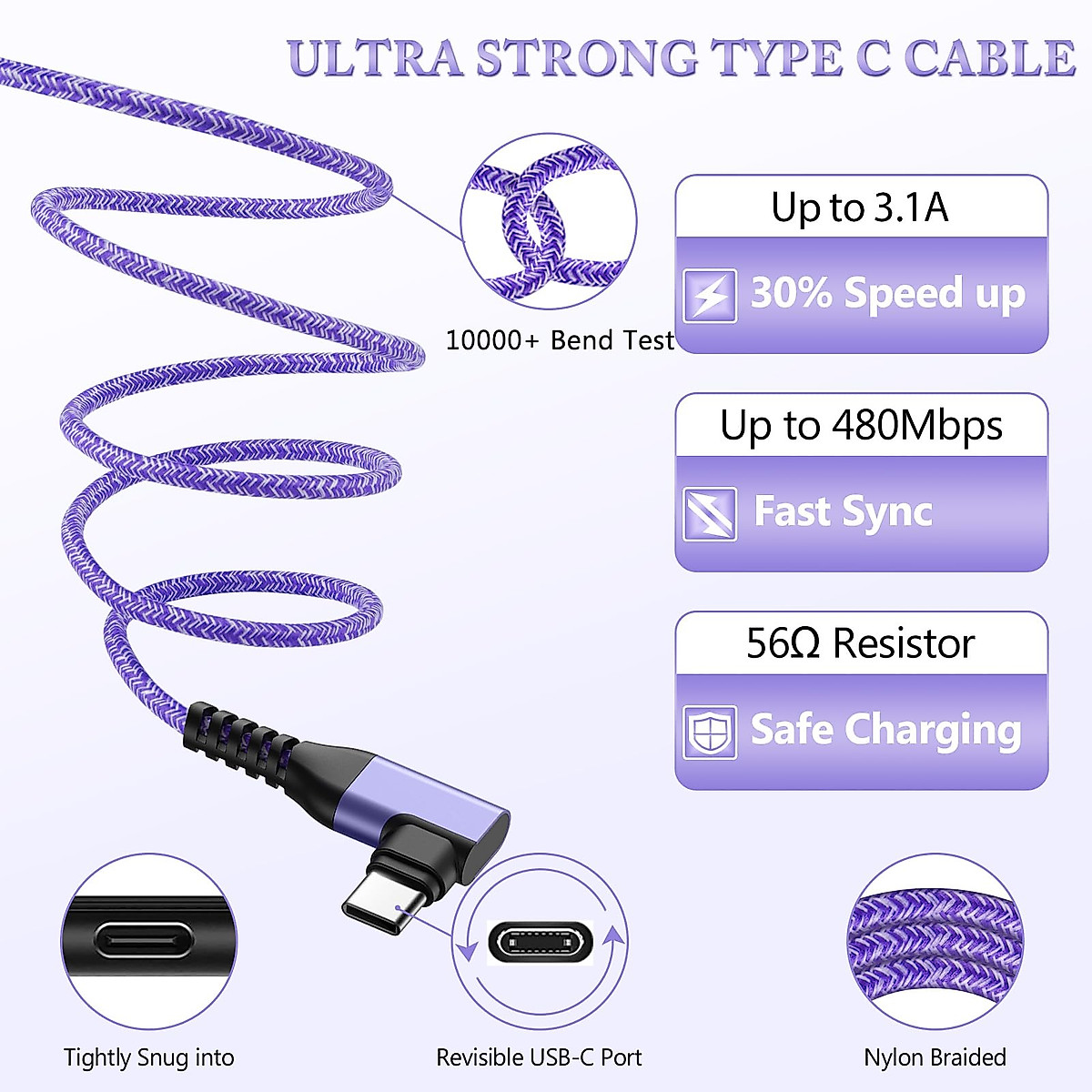 USB Type C Cable 6FT 3Pack Fast Charging Right Angle Cable,3.1A USB C Charger Phone Cord for iPhone 15 Pro,Samsung Galaxy A55 A35 A33 A32 5G S24 A15 A25 A14 A54 A11 A12 A13 A20 A21 A51 S22 S23,Moto,LG