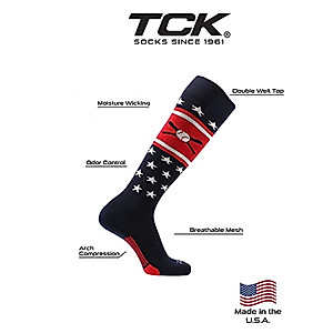 TCK Patriotic USA Baseball Socks with Baseball Bats (Navy/Red/White, Small)