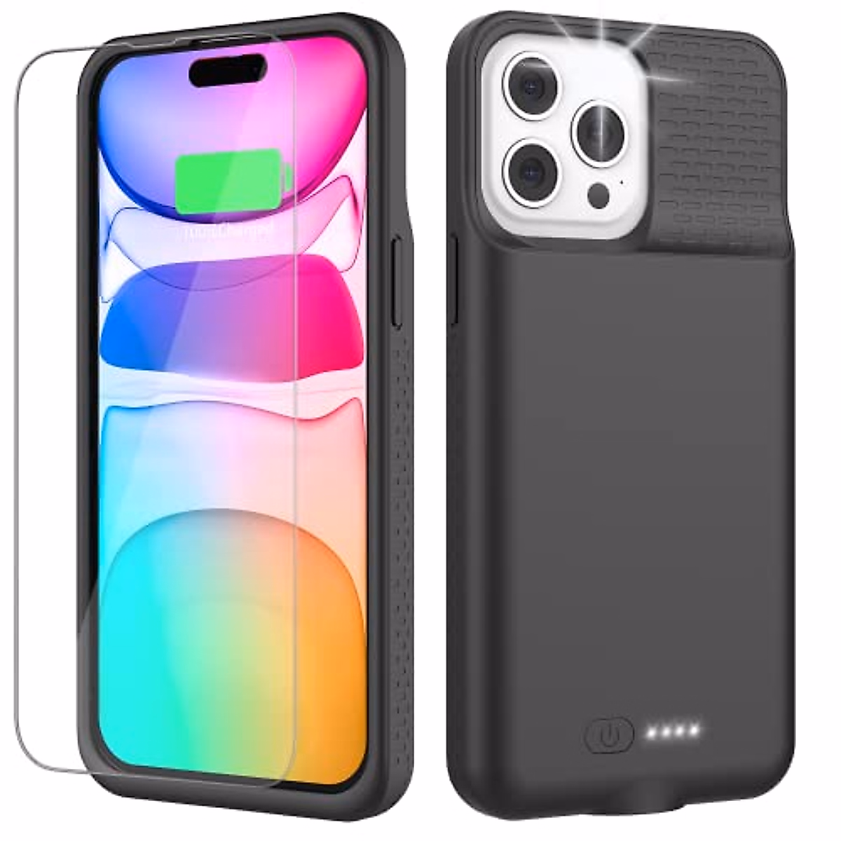 GBVHDR Battery Case for iPhone 14/14 Pro/13/13 Pro, Real 7000mAh Rechargeable Smart Extended Charging Case with with Anti-Abrasive Flocking for iPhone 14/14 Pro/13/13 Pro(6.1 inch) Black