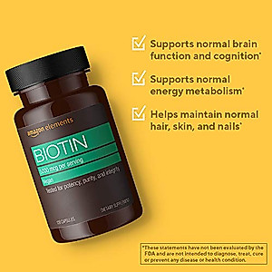 Amazon Elements Vegan Biotin 5000 mcg - Hair, Skin, Nails - 130 Capsules (4 month supply) (Packaging may vary)