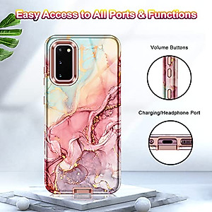 Btscase Compatible with Samsung Galaxy S20 Case 6.2 Inch, Marble Pattern 3 in 1 Heavy Duty Shockproof Full Body Rugged Hard PC+Soft Silicone Drop Protective Women Girl Phone Case, Rose Gold