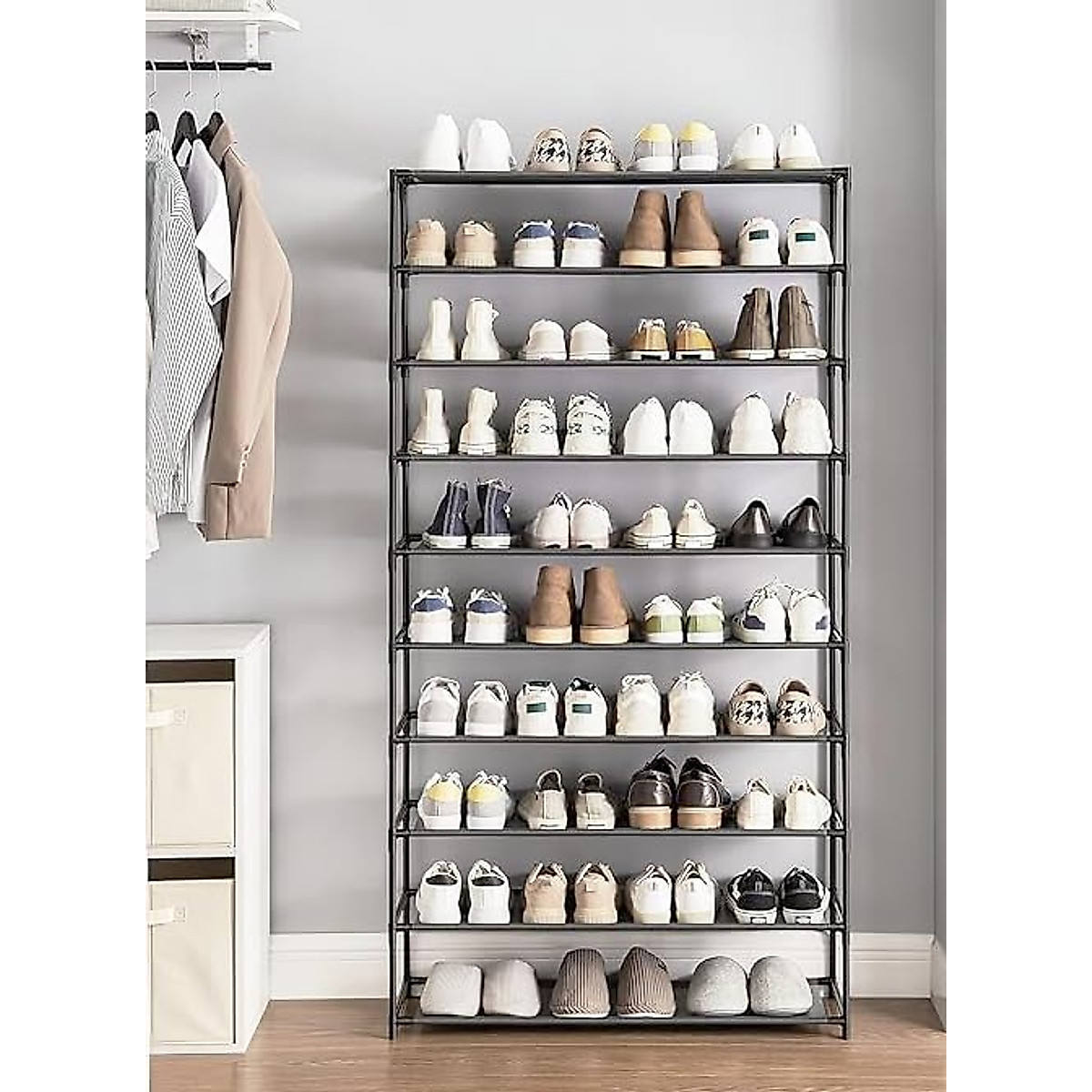 Generic 10 Tier 40 Pairs Shoe Rack, Stackable Sturdy Shoe Shelf, Tall Shoe Rack Organizer with Stainless Steel Frame (24.5 x 12 x 61.4) (L x W x H)