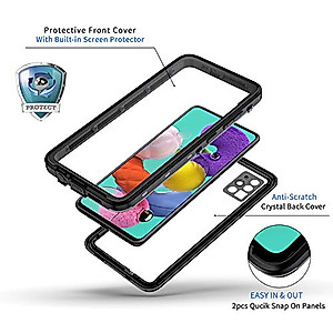 Lanhiem Samsung Galaxy A51 Case, IP68 Waterproof Dustproof Shockproof Case with Built-in Screen Protector, Full Body Sealed Underwater Protective Clear Cover for Galaxy A51 4G, Black