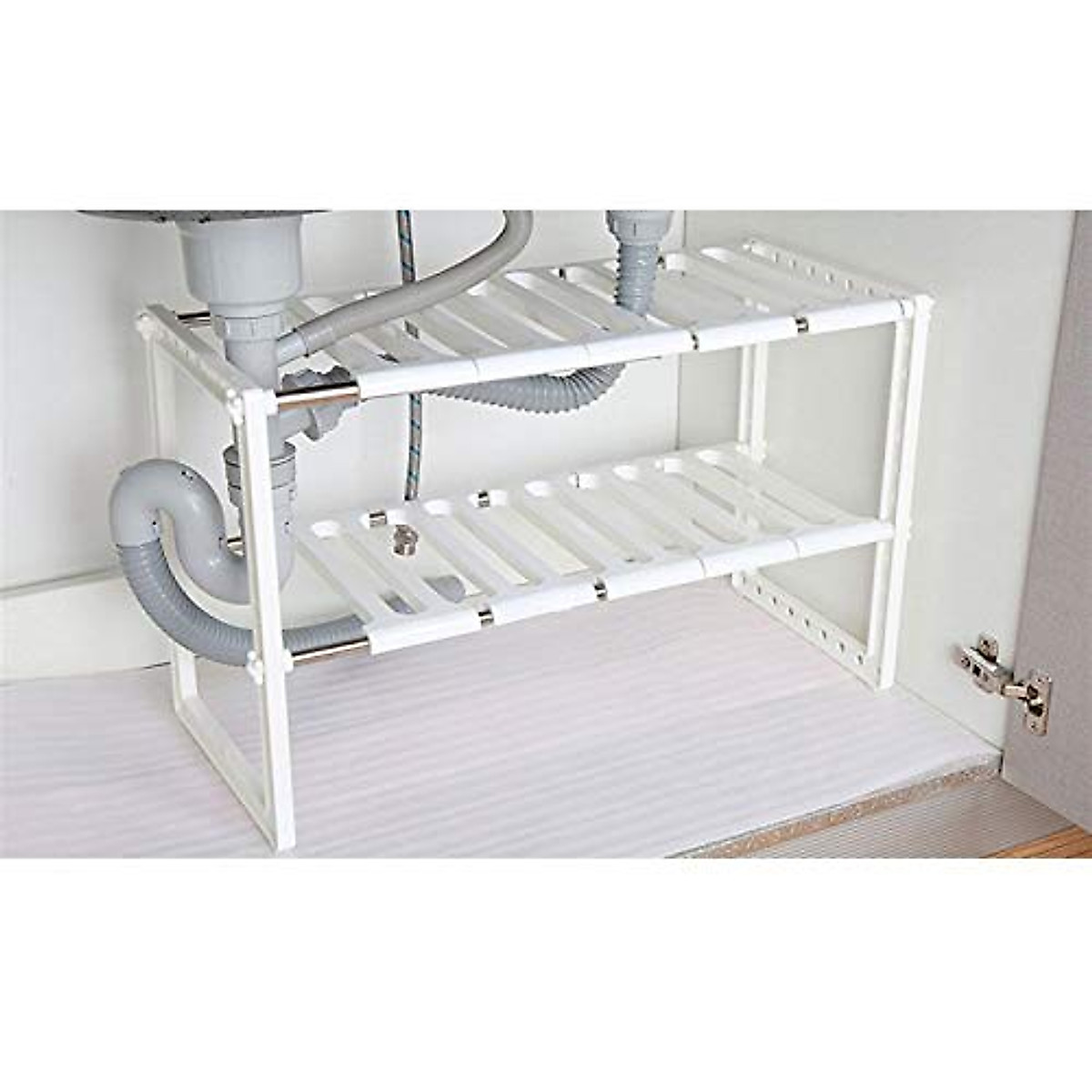 Edlike Under Sink Storage Organizer, 2-Tier Stainless Steel Sink Dish Drying Rack, Multi-use Kitchen/Bathroom Under Sink Shelf for Cabinet Organization, White.