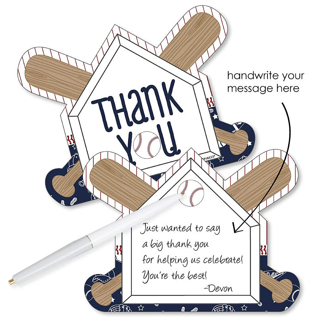 Big Dot of Happiness Batter Up - Baseball - Shaped Thank You Cards - Baby Shower, Birthday Party Thank You Note Cards with Envelopes - Set of 12