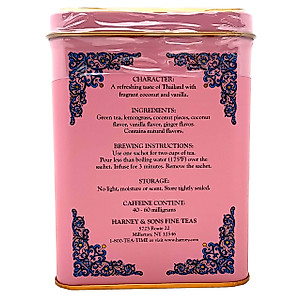 Harney & Sons Green Tea with Coconut, Ginger, and Vanilla Tea Tin - Green Tea with a Thai Twist - 20 Sachets (Pack of 2)