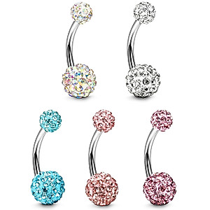FIBO STEEL 5 Pcs 14G Stainless Steel Belly Button Rings Navel Barbell Body Jewelry Piercing P