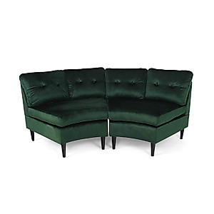 Christopher Knight Home Julian Nora Glam Velvet Modular 2 Seater Sectional, Emerald, Matte Black