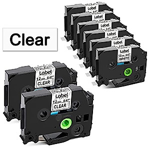 2 Pack Clear + 6 Pack White Compatible with Brother TZe-231 TZ-131 Laminated P-Touch Label Maker Tape 12mm 0.47" for PT-D210 PT-H110 PT-D400AD PT-P710BT, 26.2 Feet 8m