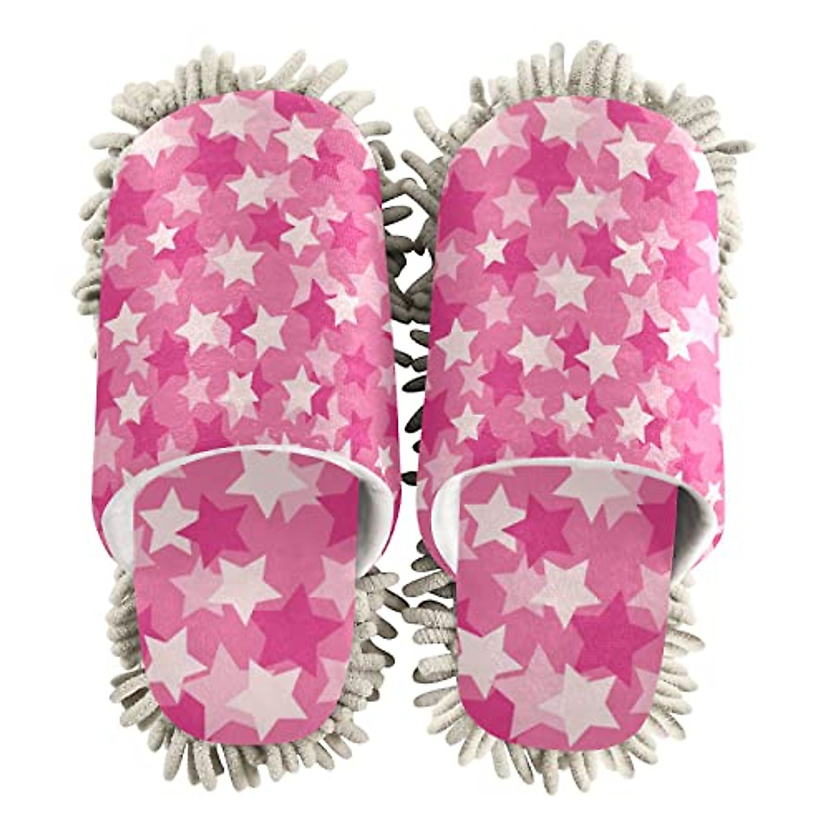 Kigai Microfiber Cleaning Slippers Pink Stars Washable Mop Shoes Slipper for Men/Women House Floor Dust Cleaner, Size L