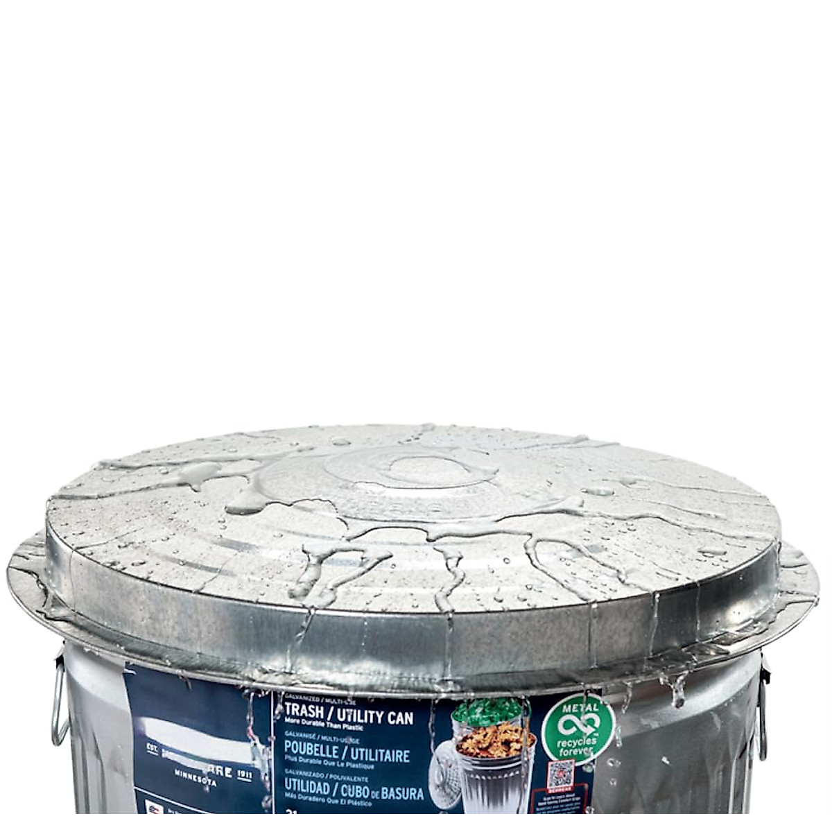 Generic Galvanized Steel Trash Can - Trash Can with Lid - Galvanized Trash Can with Lid - Metal Trash Can - Outdoor Garbage Can with Lid -Steel, Gray - Pre-Galvanized Trash Can with Lid Round