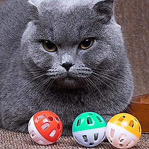 FadyDail 12PCS 5Color 1.6" Cat Toy Ball with Bell, Pet Toy Cat Bell Ball Cat Toy with Bell Cat Jingle Balls for Cats Kitten, Plastic Cat Toys Jingle Balls Pounce Chase Rattle Ball Toys
