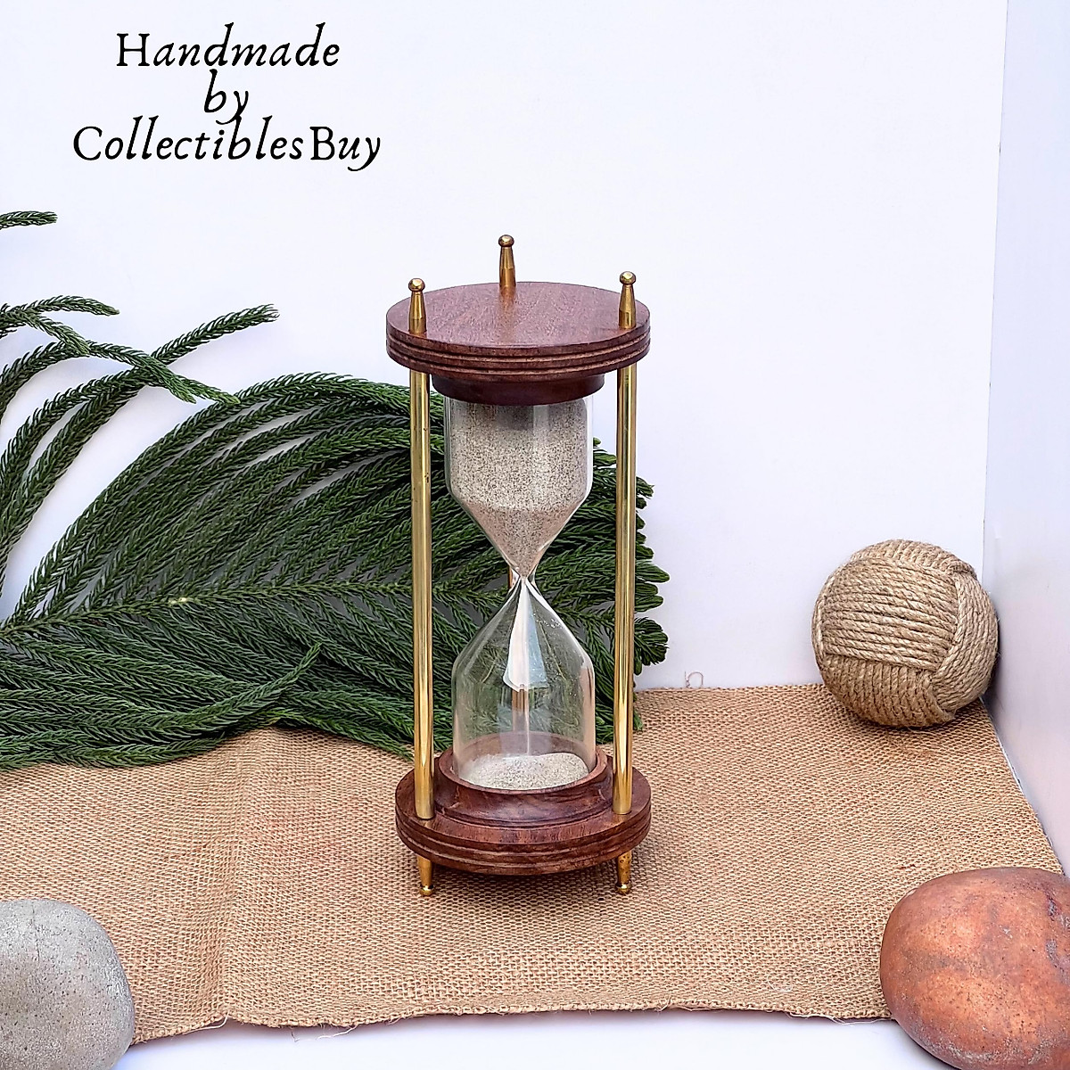 Handcrafted Unique Look Both Side Wooden Base Nautical Brass Tabletop Hourglass Marine Decorative Sand Timer Collectible Item