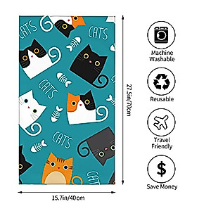 Perinsto Funny Cats Hand Towel Cute Cartoon Design Decorative Fingertip Towels Multipurpose for Bathroom Kitchen Gym and Spa, 27.5" X 15.7"
