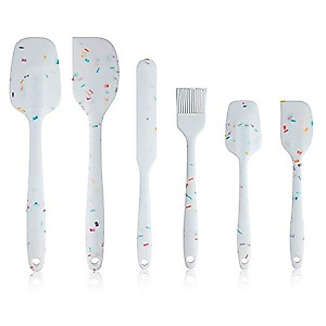 Heat Resistant Silicone Spatulas Set 6pcs, Seamless Design Non-Stick Mixing Spatulas with Stainless Steel Core, Premium BPA-Free Rubber Spatula Baking Cooking Utensile for Home Kitchen BBQ (white)