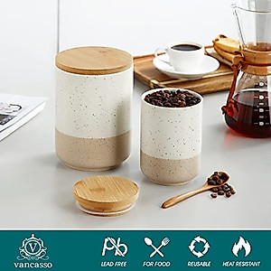 vancasso Sabine Canister Sets for Kitchen Counter, 20 OZ and 40 Oz Ceramic Food Storage Jars with Airtight Wood Lids, Large Kitchen Canisters for Coffee, Sugar, Tea, Flour, Spice