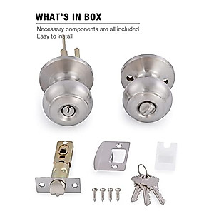 GITRANG (3 Pack Door Knobs Interior Keyed Difference Entry Front Bedroom Doorknobs with Lock Flat Ball Handle Lock Sets in Satin Nickel