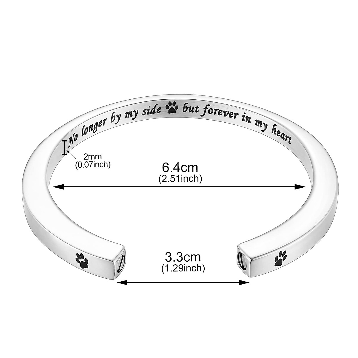 Dletay Urn Bracelet Cremation Bracelet for Ashes Memorial Ashes Bracelet Openable Cuff Bangle Bracelet (Forever in my heart-Silver)