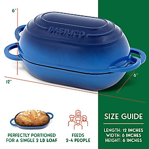 Enameled Cast Iron Bread Oven (Blue), Non-Stick Single Loaf Cast Iron Bread Pan with Lid, Easy Homemade Sourdough Dutch Oven with Lid, Oven-Safe Artisan Bread Baking Pan, Cast Iron Loaf Pan with Lid