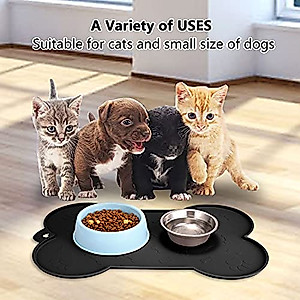 Dog Bowl Mat, NWFHTD Dog Mat for Food and Water Pet Cat Large Small Silicone Rubber Plastic Waterproof Feeding Eating Dish Placemat Trays with Edges Lip for Floor, 17.7"x11.8", Black