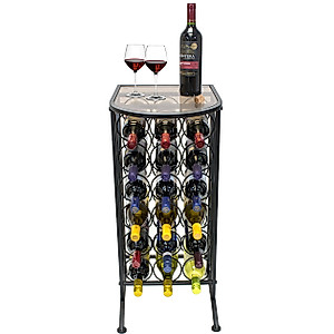 Sorbus Wine Rack Stand Bordeaux Chateau Style with Glass Table Top - Holds 18 Bottles of Your Favorite Wine - Elegant Looking French Style Wine Rack to Compliment Any Space (Wine Stand - 18 Bottles).