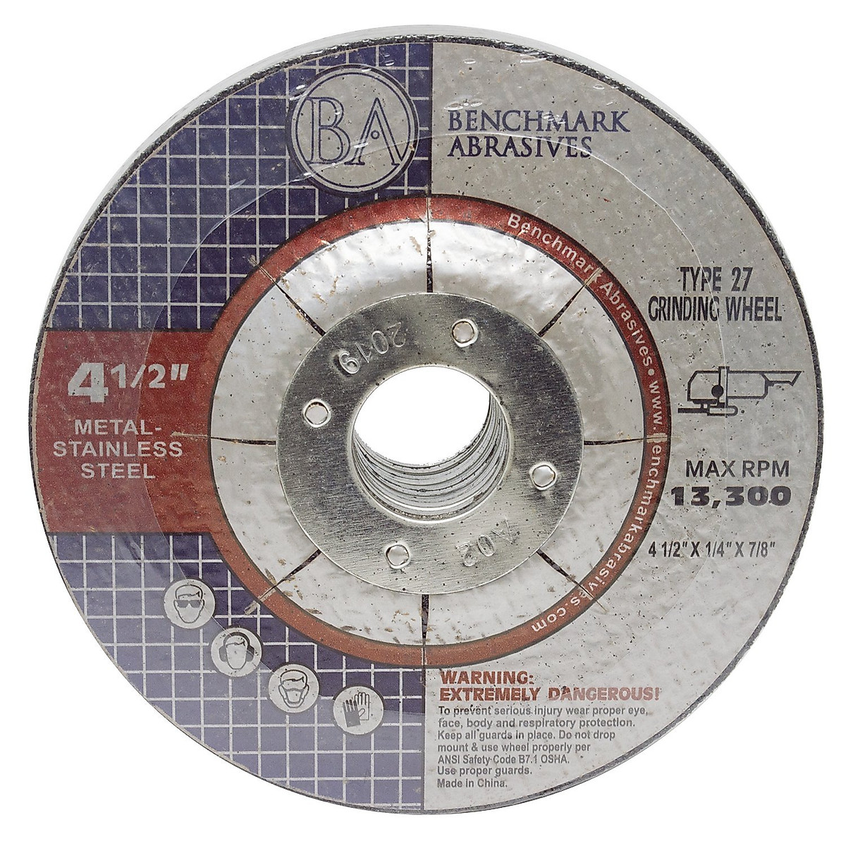 Benchmark Abrasives Grinder Cut Off Wheels 4 1/2 Inch Aluminum Oxide Depressed Center Thin Type 27 for Metals, .045" Thick 7/8" Arbor, Angle Grinder Cutting Disc, Grinding Cutting Wheel - 15 Pack