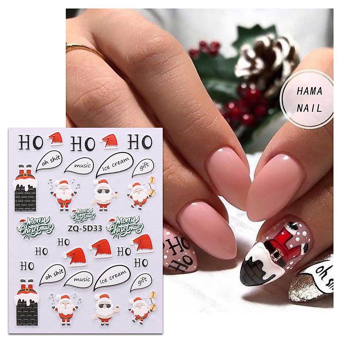 JMEOWIO 3D Embossed Christmas Nail Art Stickers Decals Self-Adhesive Pegatinas Uñas 5D Snowflake Xmas Winter Holiday Green Nail Supplies Nail Art Design Decoration Accessories 4 Sheets