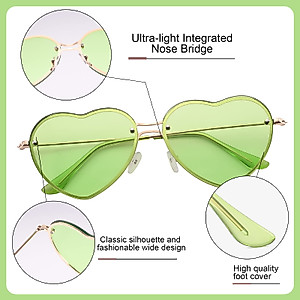 Przene Green Heart Sunglasses For Women Metal Frame Fashion Lovely Sunglasses 100% UV Protection. (Standard, Green)