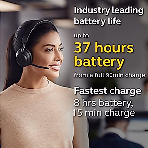 Jabra Evolve2 65 UC Wireless Headphones with Link380a, Stereo, Black – Wireless Bluetooth Headset for Calls and Music, 37 Hours of Battery Life, Passive Noise Cancelling Headphones