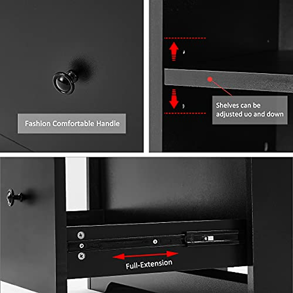 Panana Wood File Cabinet with a Big Drawer, Mobile Lateral Filing Cabinet for Home Office Storage Cabinet Organizer (Black)