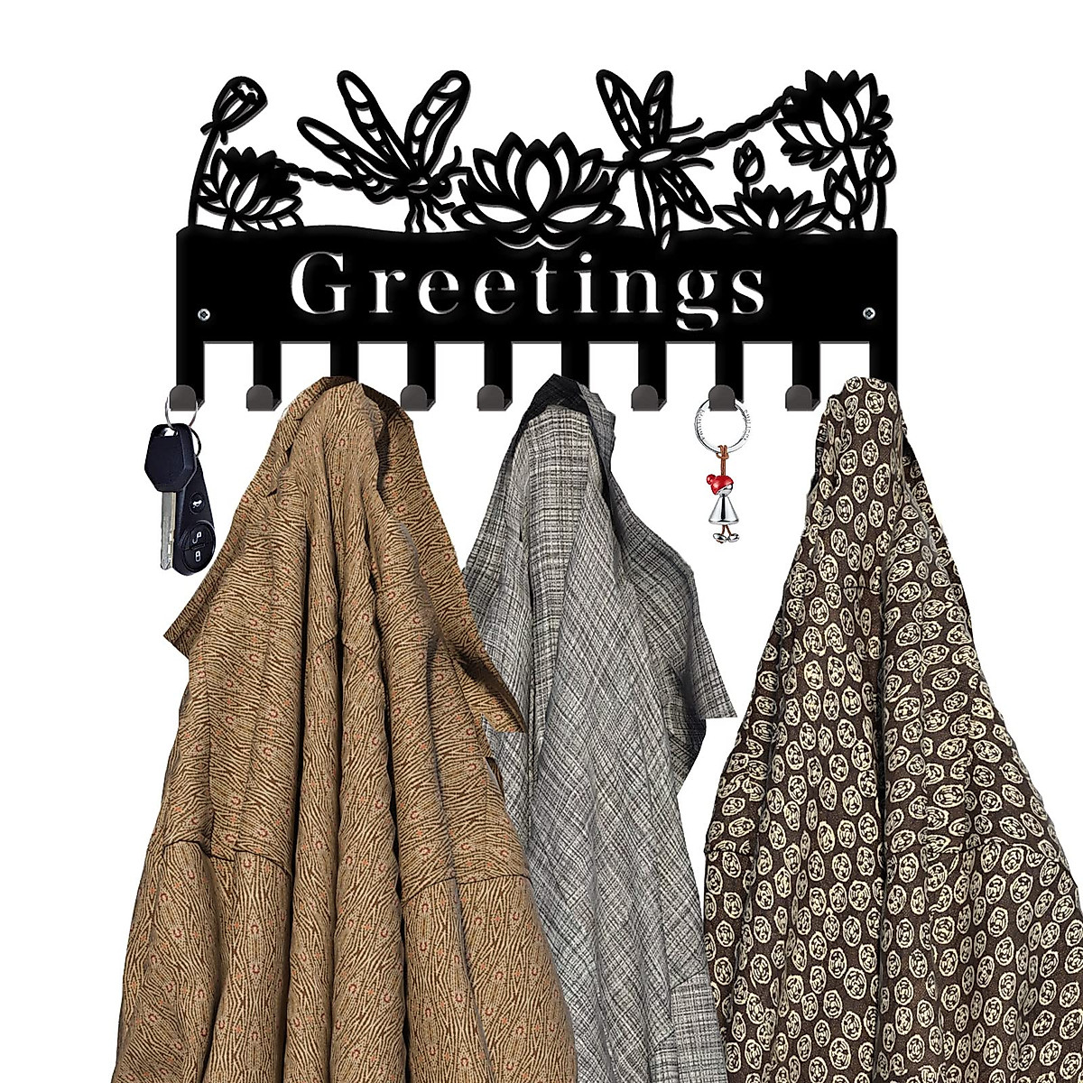 INFUNLY Key Hook for Wall Metal Key Hanger Hook 10 Hooks Dragonflies and Lotus Key Organizer Rack Wall Mounted Hanger for Keys Scarves Pet Leashes Entryway Front Door Kitchen Hallway