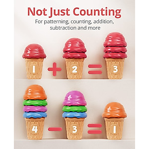 JoyCat Ice Cream Preschool Learning Activities Counting and Color Sorting Set Stacking Toys for Kids 3-5, Stacking Fine Motor Skills Toys, 65PCS Math Manipulatives Learning Resources Toys