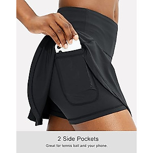 SANTINY Pleated Tennis Skirt for Women with 4 Pockets, High Waisted Athletic Golf Skorts Skirts for Running Casual (Black_M)