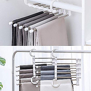 Steel Multifunction Retractable Pants Rack Trouser Hanger Multi-Layer Five Pants Rack one Hanging in Storage