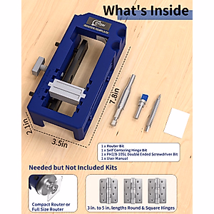 Door Hinge Jig, Door Hinge Router Template,Door Hinge Mortiser, Hinge Installation Kit Fits 3” to 5” Length and 1/4” or 5/8” Thickness Door Hinge, Blue