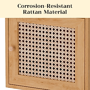 Xilingol Modern Rattan Nightstand, Boho Side Table with Handmade Rattan Decorated Door, Wood Bedside Table with Open Storage Shelf for Bedroom,Natural (no Charging Station, 1)