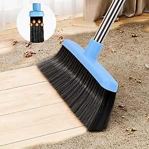 Broom and Dustpan Set 2023 Outdoor Or Indoor Broom Dust Pan 3 Foot Angle Heavy Push Combo Upright Long Handle for Kids Garden Pet Dog Hair Lobby Wood Floor Sweeping Kitchen House (Blue)