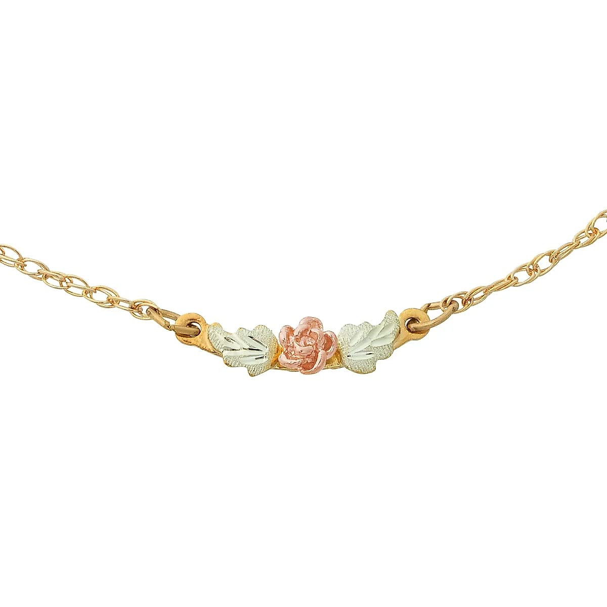 3D Rose Ankle Bracelet, 10k Yellow Gold, 12k Green and Rose Gold Black Hills Gold Motif, 9.5"