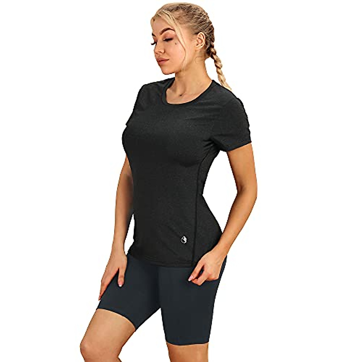 icyzone Workout Running Tshirts for Women - Fitness Athletic Yoga Tops Exercise Gym Shirts (Pack of 3) (L, Black/Navy/Rose Wine)