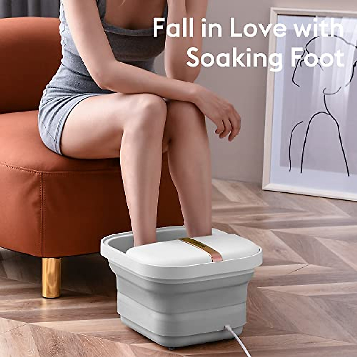 Beinilai Foot Spa, Collapsible Foot Bath Spa with Heat and Bubble Massage,Feet Soaking Tub with Vibration,2 Massage Rollers, Raised Nodes & Red Light,Pedicure Foot Spa Soak with Foot File (White)