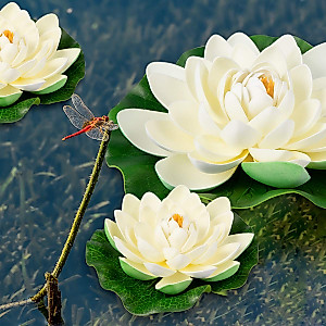 AZEX Linyida Artificial Floating Foam Lotus Flowers,Artificial Water Lily Pads, Lotus Lilies Pad Ornaments for Patio Koi Pond Pool Aquarium Home Garden(6PCS Ivory)