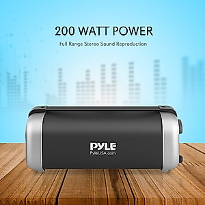 Pyle Wireless Portable Bluetooth Speaker - 200 Watt Power Rugged Compact Audio Stereo System - Rechargeable Battery, 3.5mm AUX Input Jack, FM Radio, MP3, Micro SD and USB Reader - PBMSQG12,BLACK